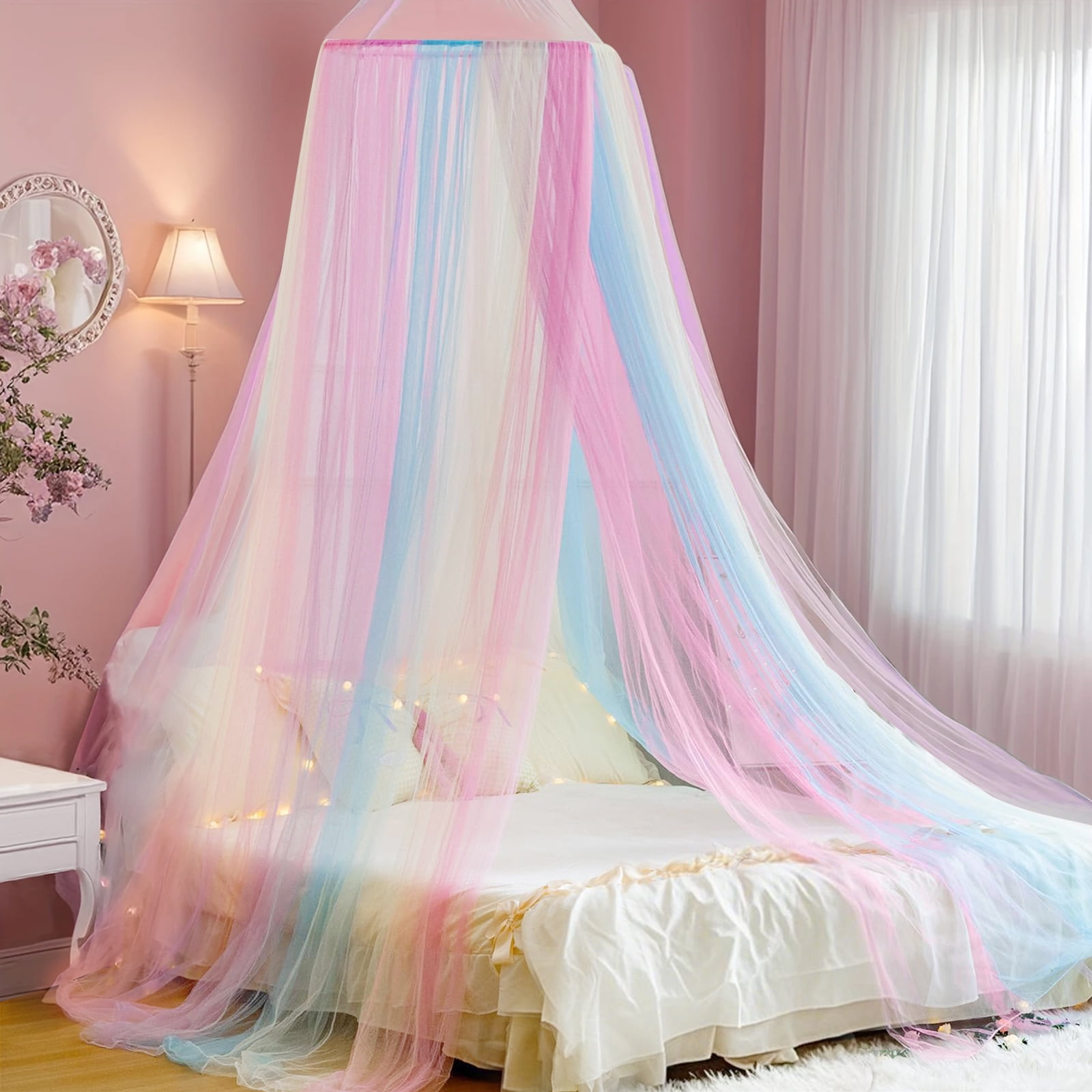 Princess Rainbow Bed Canopy, Lingsida Round Mosquito Net, Dome Bed ...