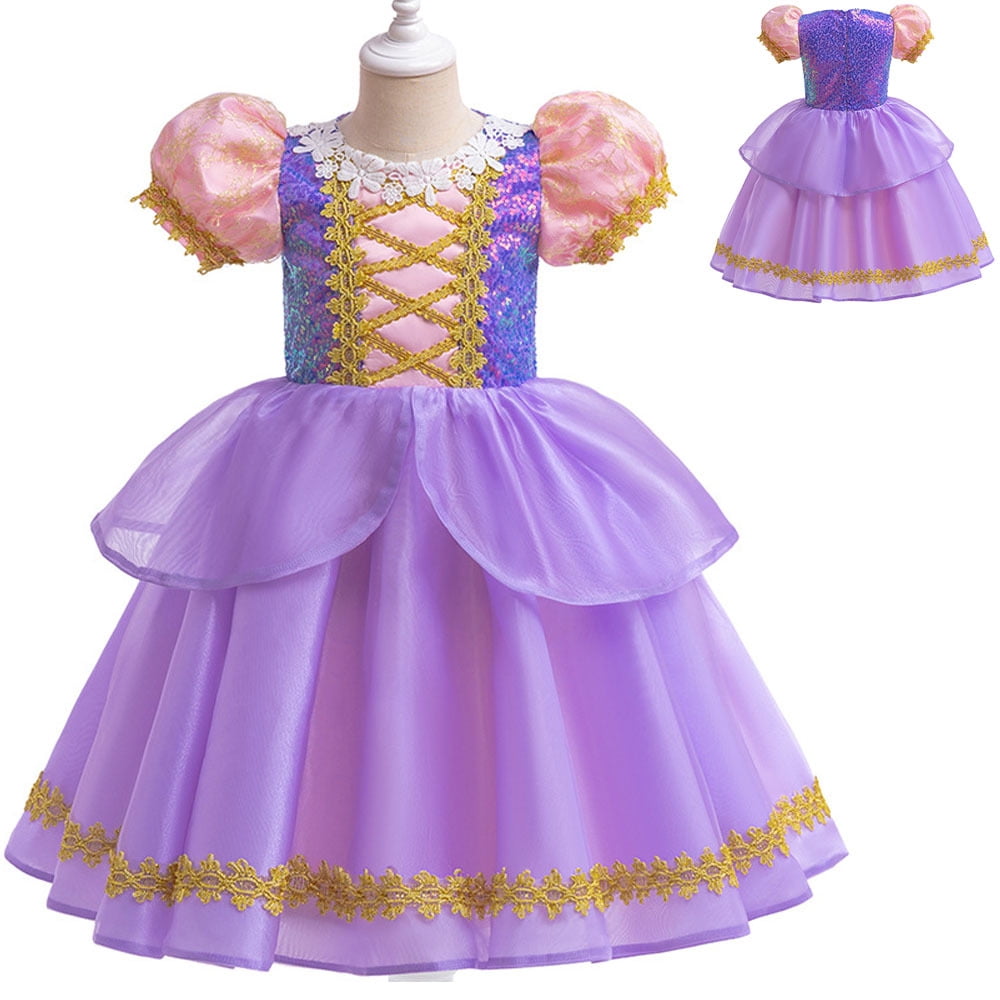 Princess Rapunzel Costume Dress for Girls Halloween Cosplay Play Dress ...