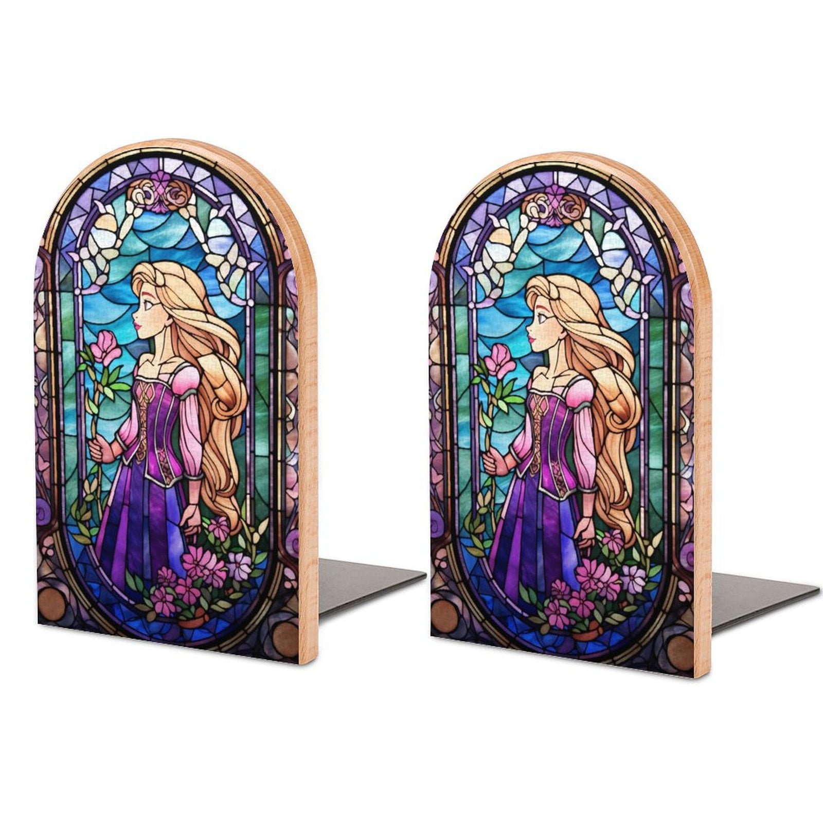 Princess Rapunzel Stained Glass Lotus Graphic Book Ends,Wood Bookend ...