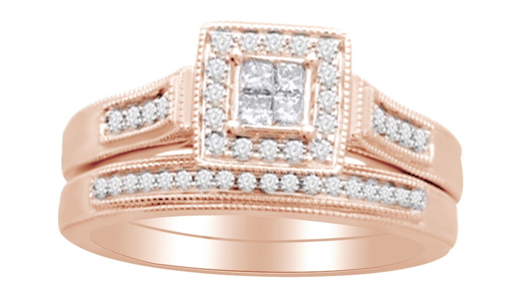 AFFY Princess & Round Cut White Natural Diamond (0.35 Cttw) Cluster ...