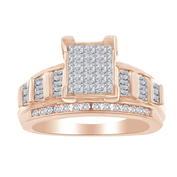 AFFY Princess & Round Cut White Natural Diamond Engagement Band Ring In ...