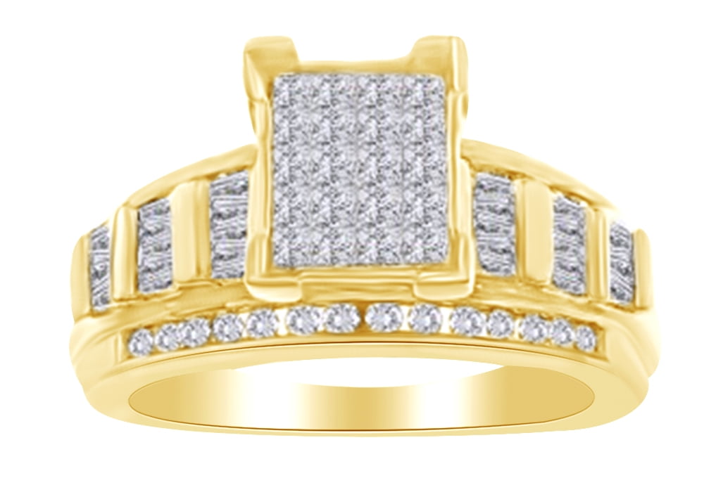 AFFY Princess & Round Cut White Natural Diamond Engagement Band Ring In ...