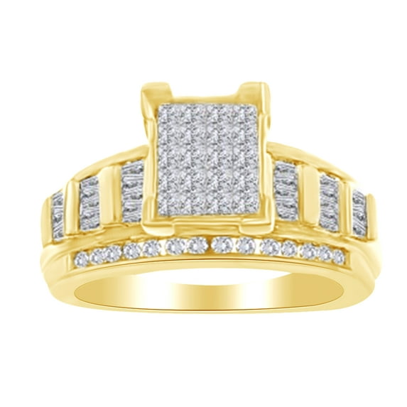 AFFY Princess & Round Cut White Natural Diamond Engagement Band Ring In ...