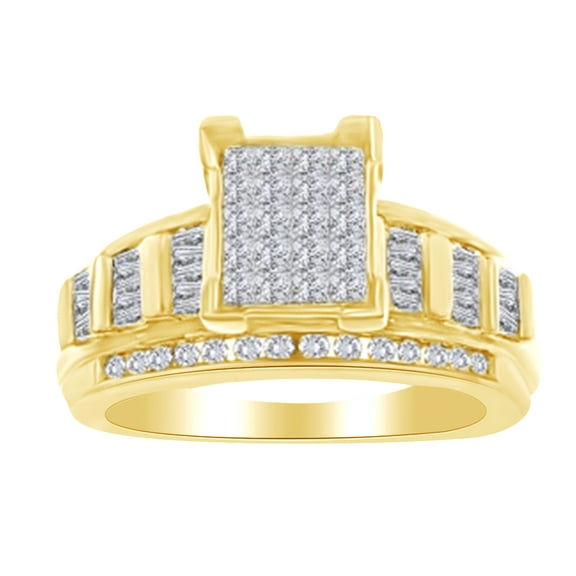 AFFY Round & Baguette Cut (1 Cttw) White Natural Diamond Cluster ...