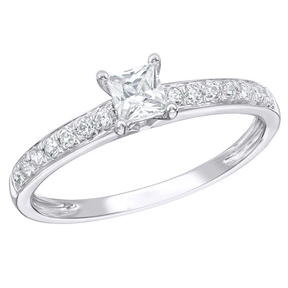 AFFY Princess & Round Cut White Natural Diamond Fancy Engagement Ring ...