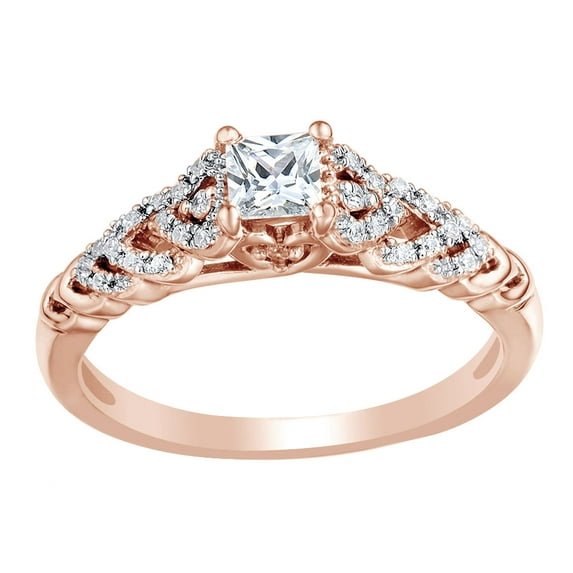 AFFY Princess & Round Cut White Natural Diamond Open Braid Engagement ...