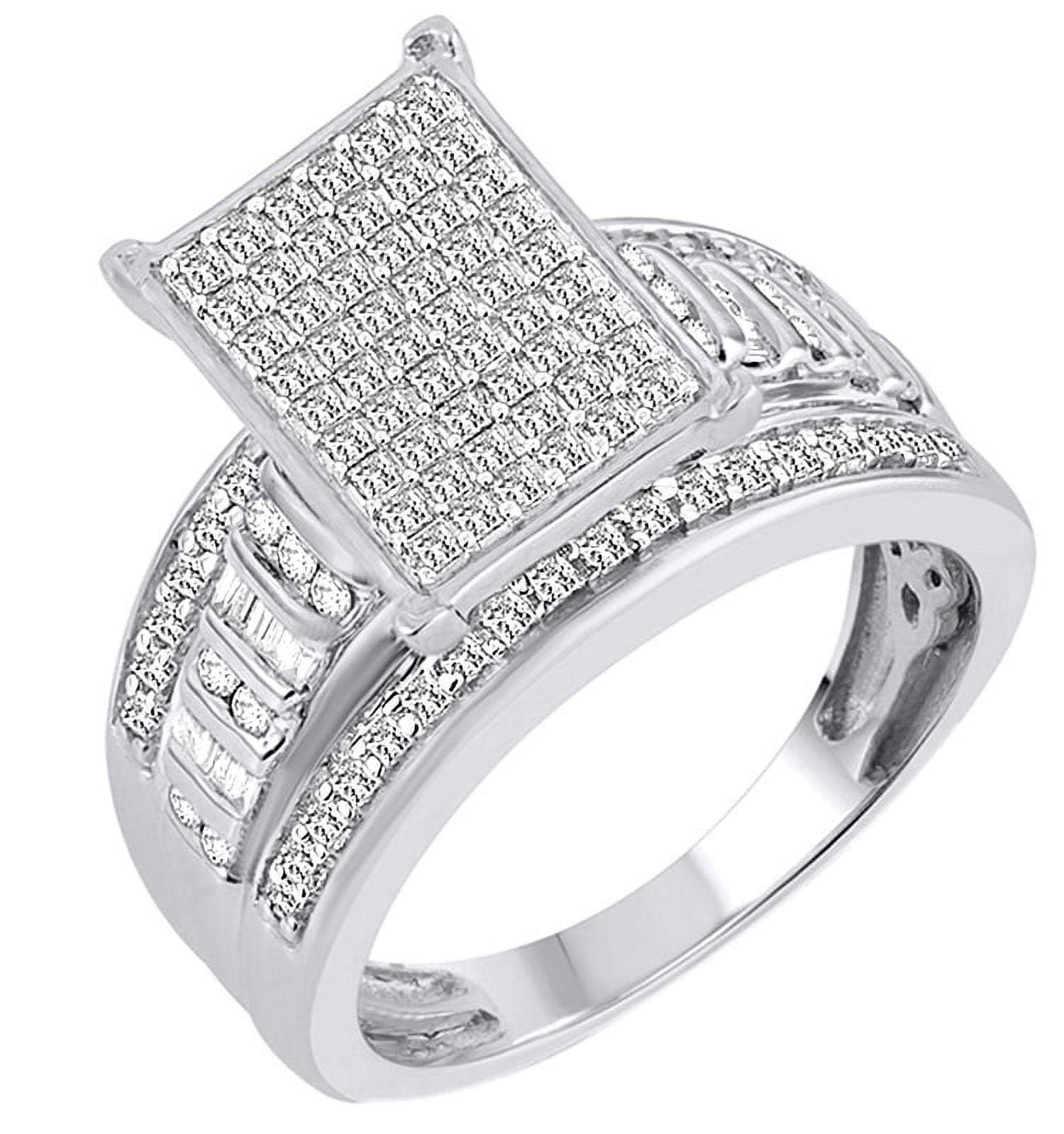 AFFY Princess & Round Cut White Natural Diamond Rectangle Cluster ...