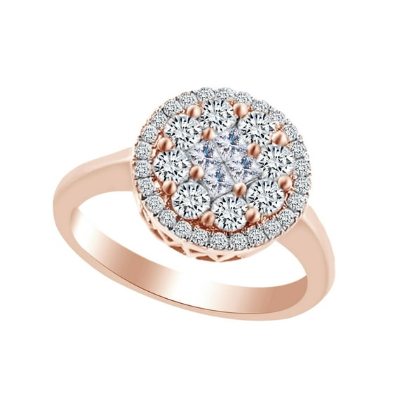 AFFY Princess & Round Shape White Cubic Zirconia Cluster Engagement ...