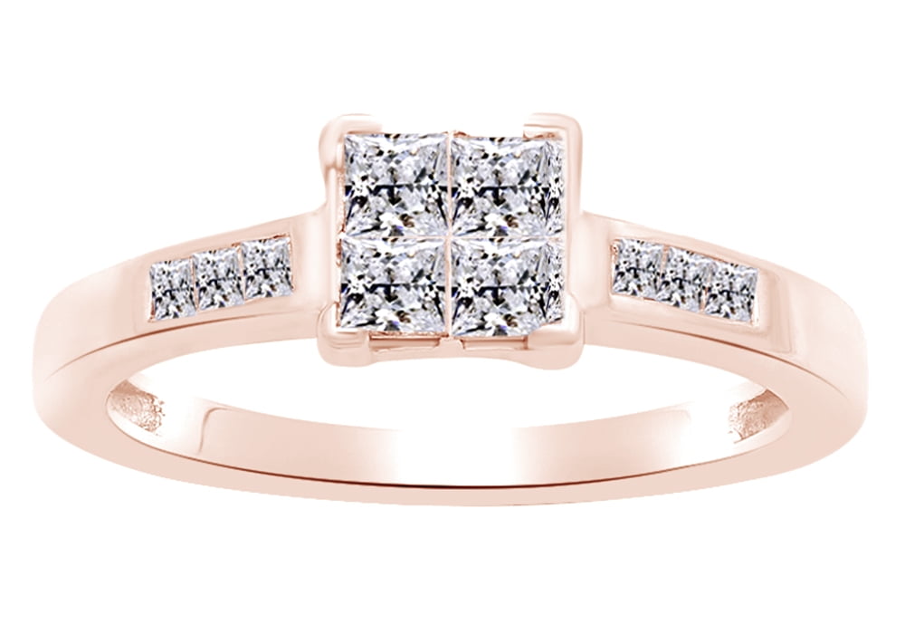 AFFY Princess Round Shape White Natural Diamond Square Cluster ...