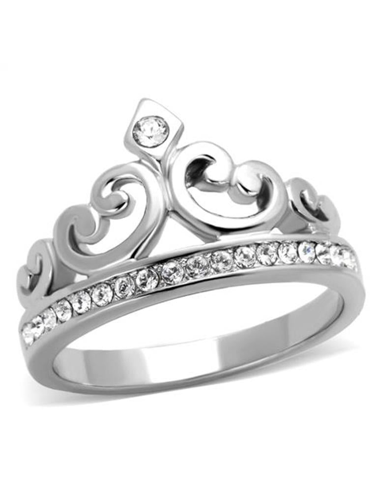 Princess Royalty Crystal Crown Silver Stainless Steel Fashion Ring ...
