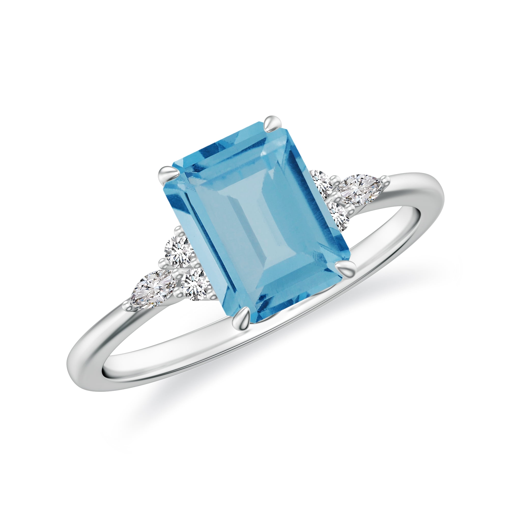Princess Shaped Blue Topaz Side Stone Engagement Ring with Moissanite ...