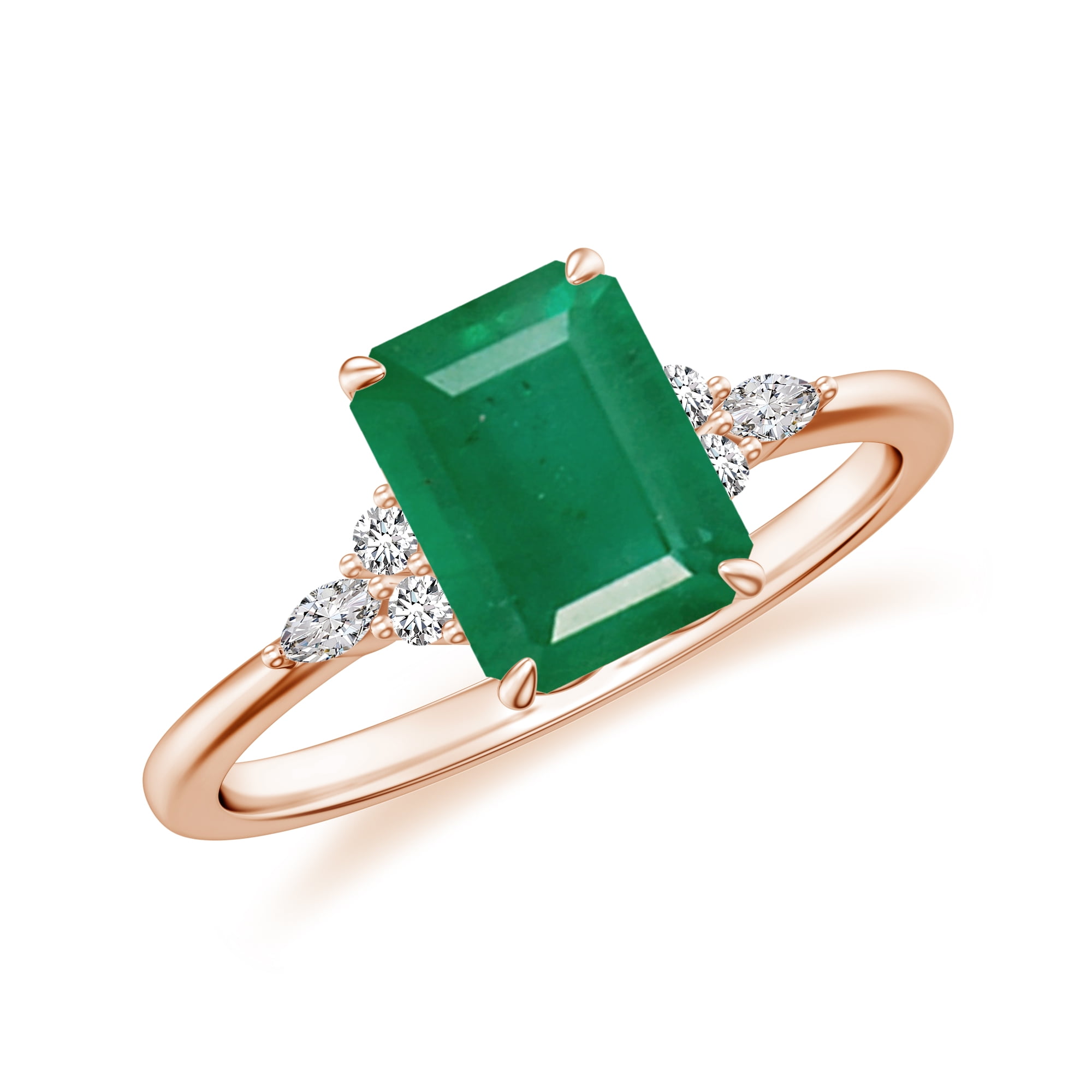 Princess Shaped Emerald Side Stone Engagement Ring with Moissanite in ...