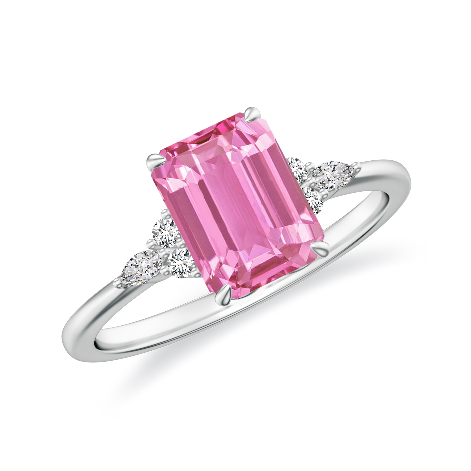 Princess Shaped Pink Sapphire Side Stone Engagement Ring with ...