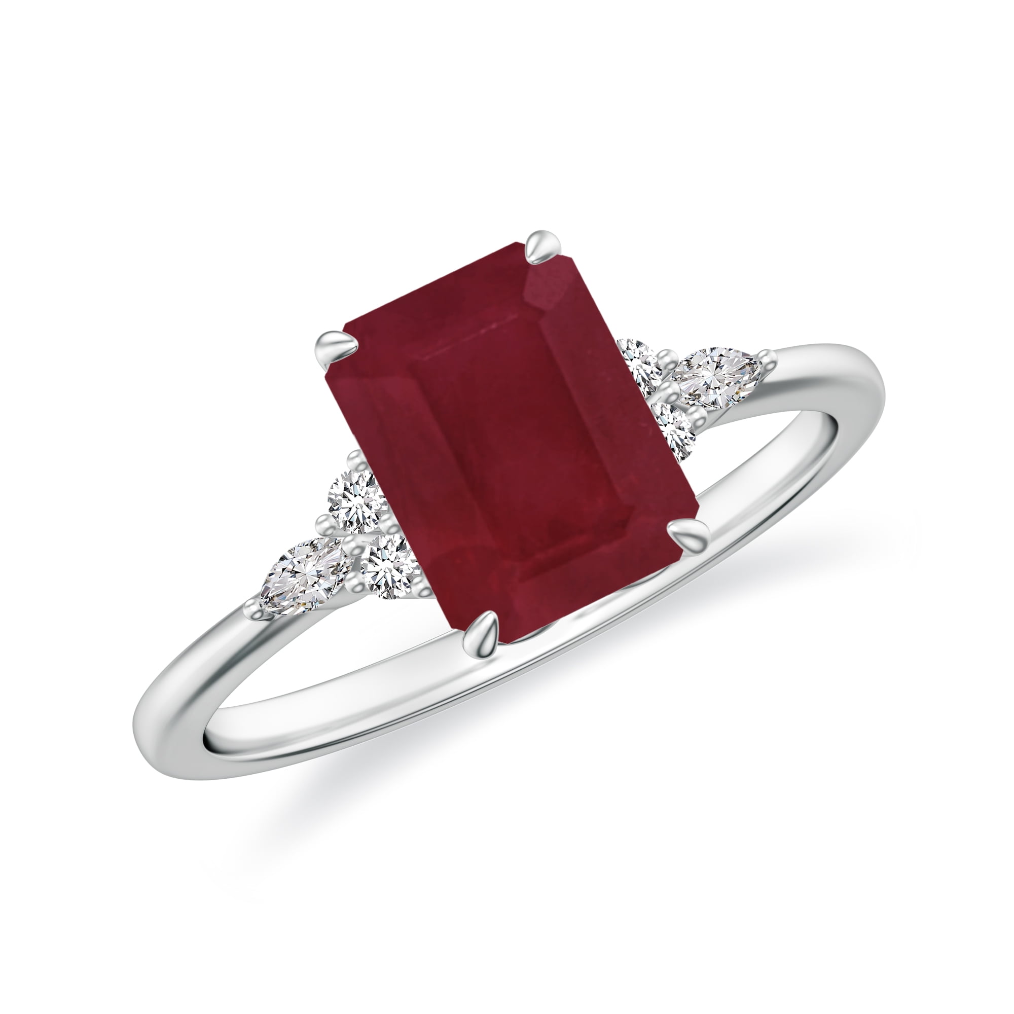 Princess Shaped Ruby Side Stone Engagement Ring with Moissanite in ...