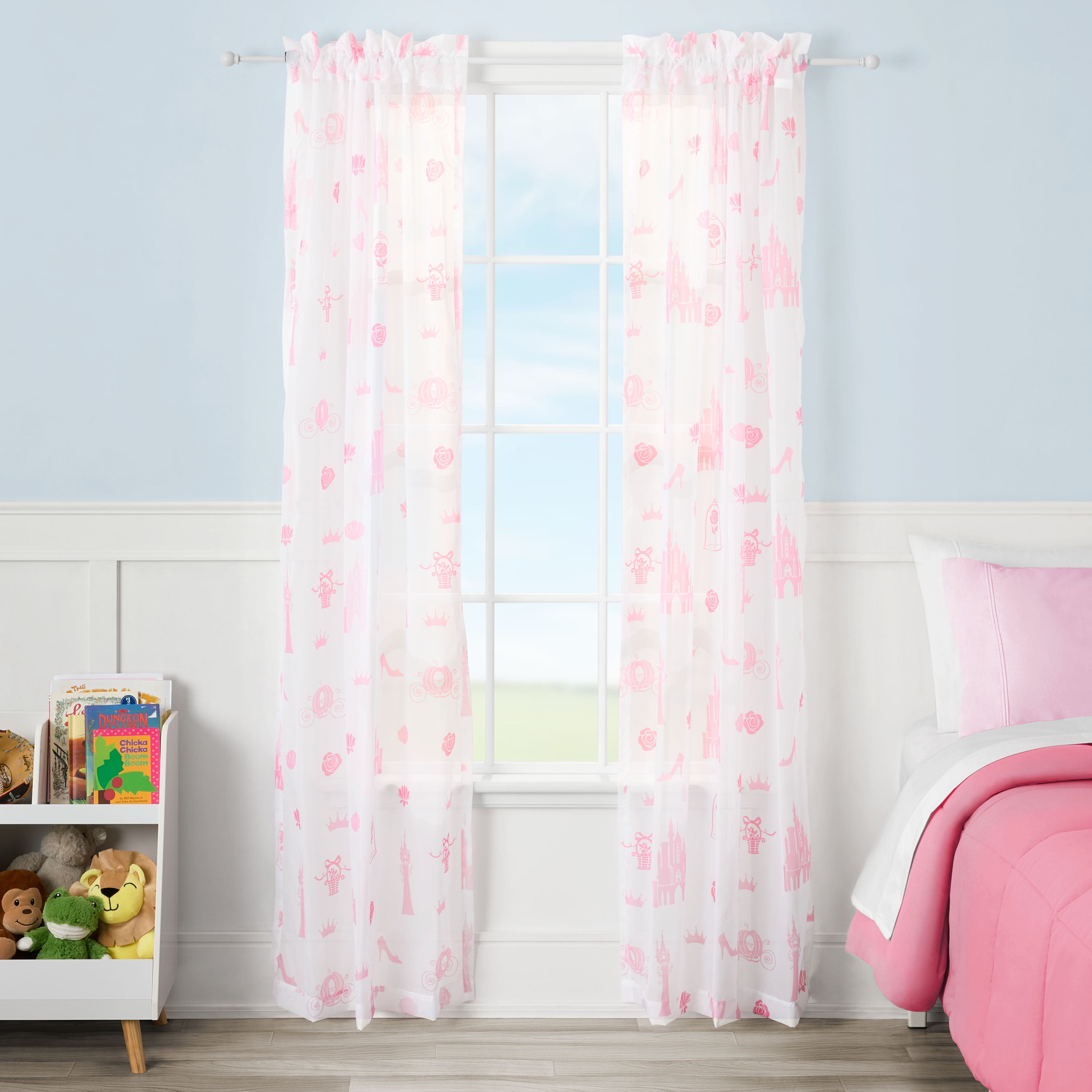 Princess Sheer Kids Drape, 38" x 84", Pink and White, Disney - Walmart.com