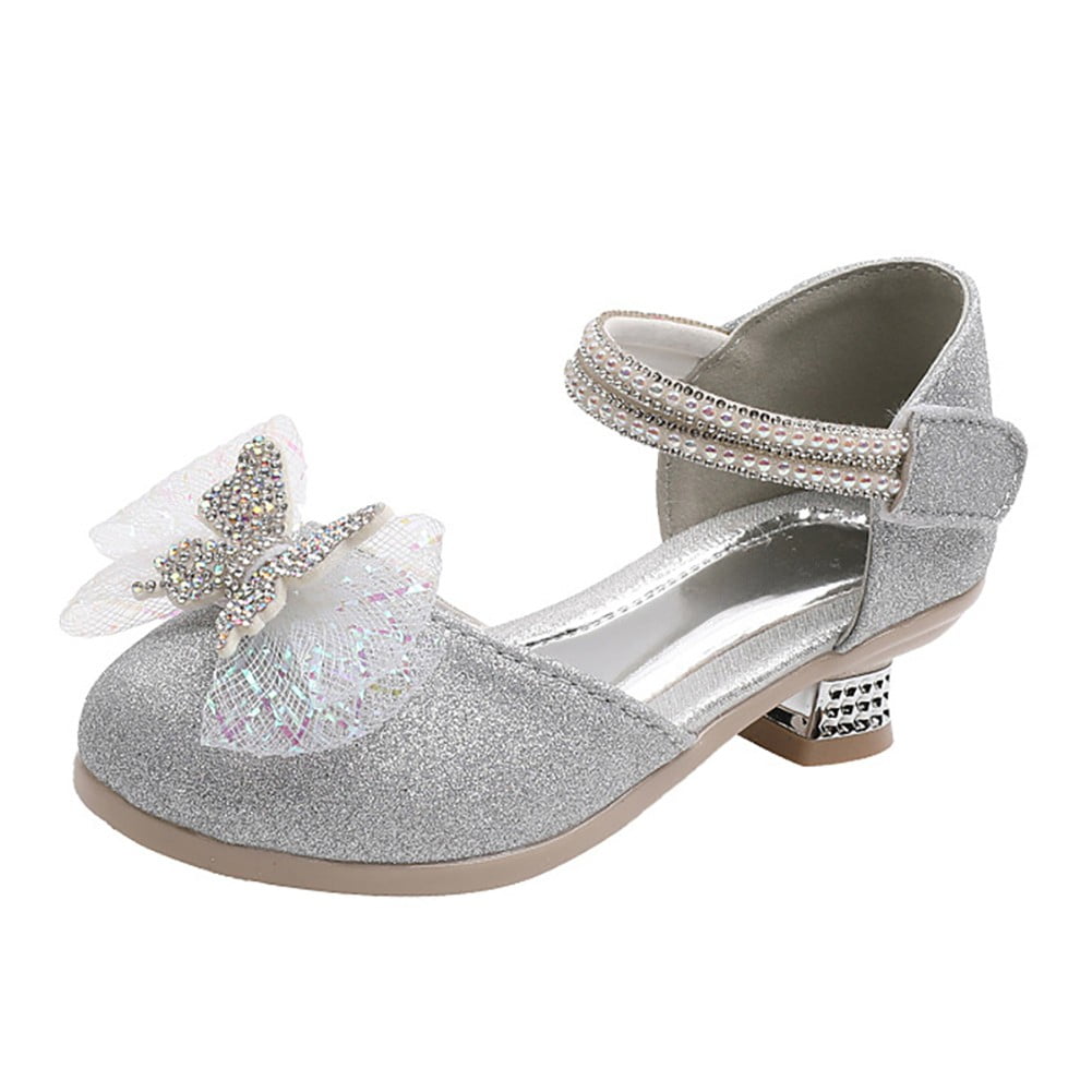 Girls Sandals Glittler Bow Dress Shoes Princess Crystal High Heels Party Wedding Flower Girls ...