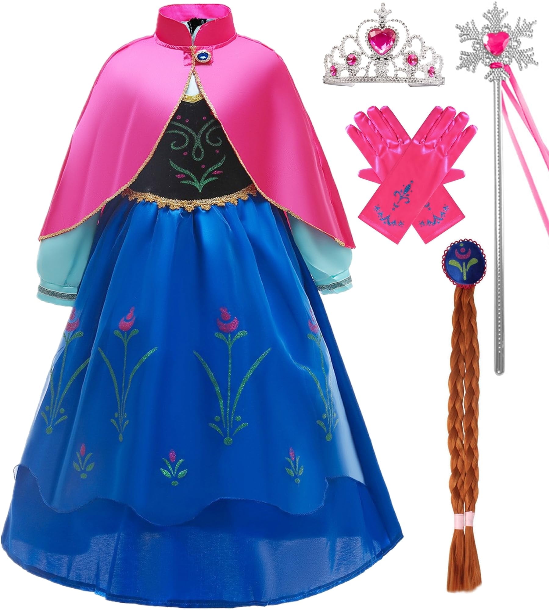 Princess Snow Queen Anna Costume for Girls Dress Up Kids Outfit Party Birthday Cosplay 4-5T(120 ...