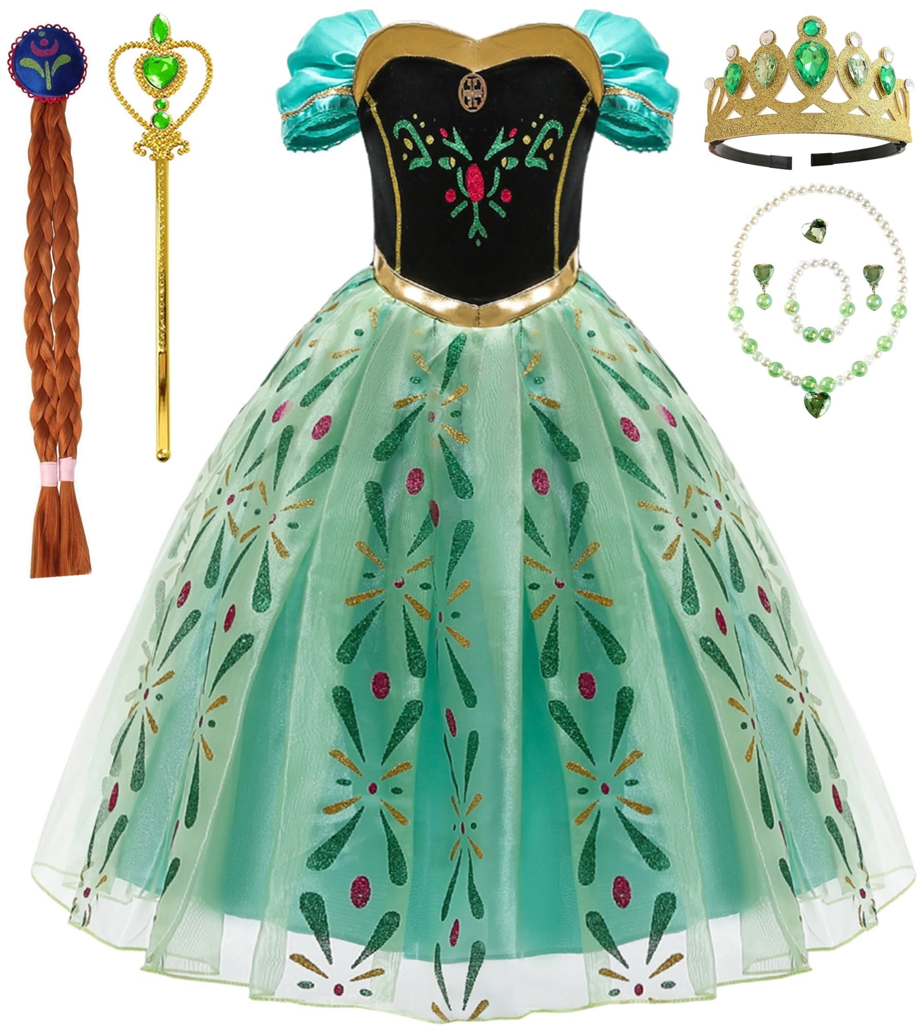 Princess Snow Queen Anna Dress for Girls Costume Kids Outfit with Crown ...