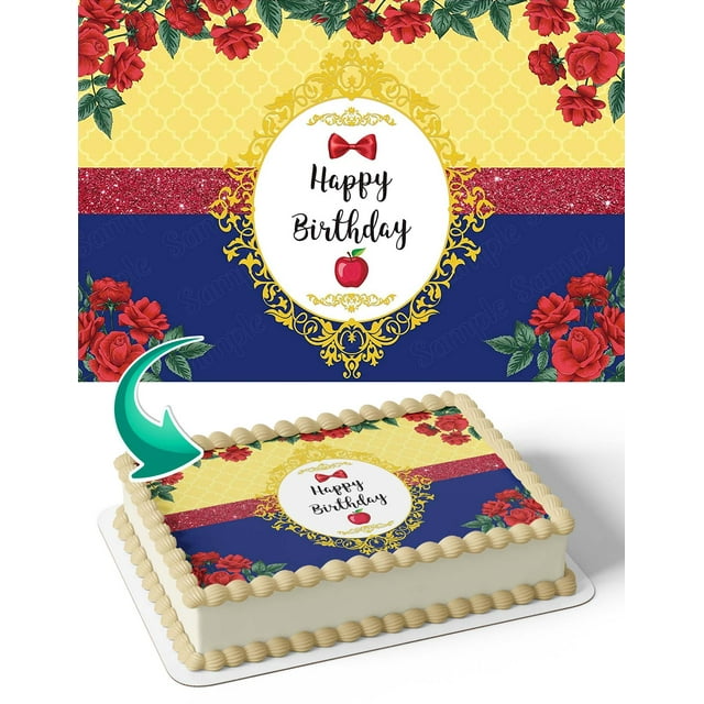 Princess Snow White Apple Red Roses Edible Image Cake Topper ...