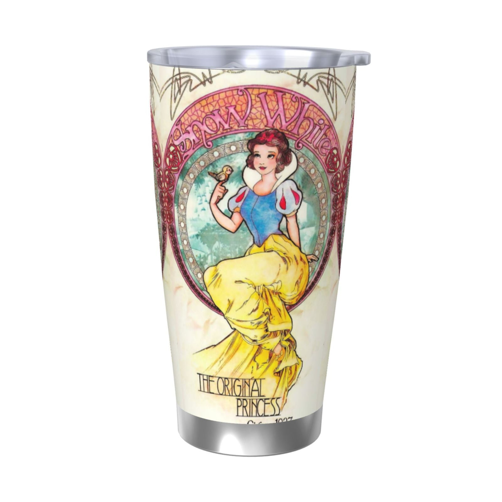 Princess Snow White Modern Art Deco Style Kids Water Bottle with Straw Lid,Insulated Stainless ...