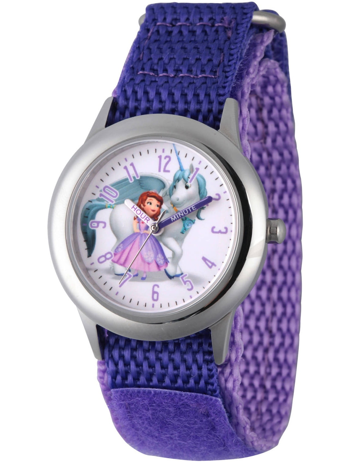Princess Sofia Girls' Stainless Steel Time Teacher Watch, Purple Hook ...