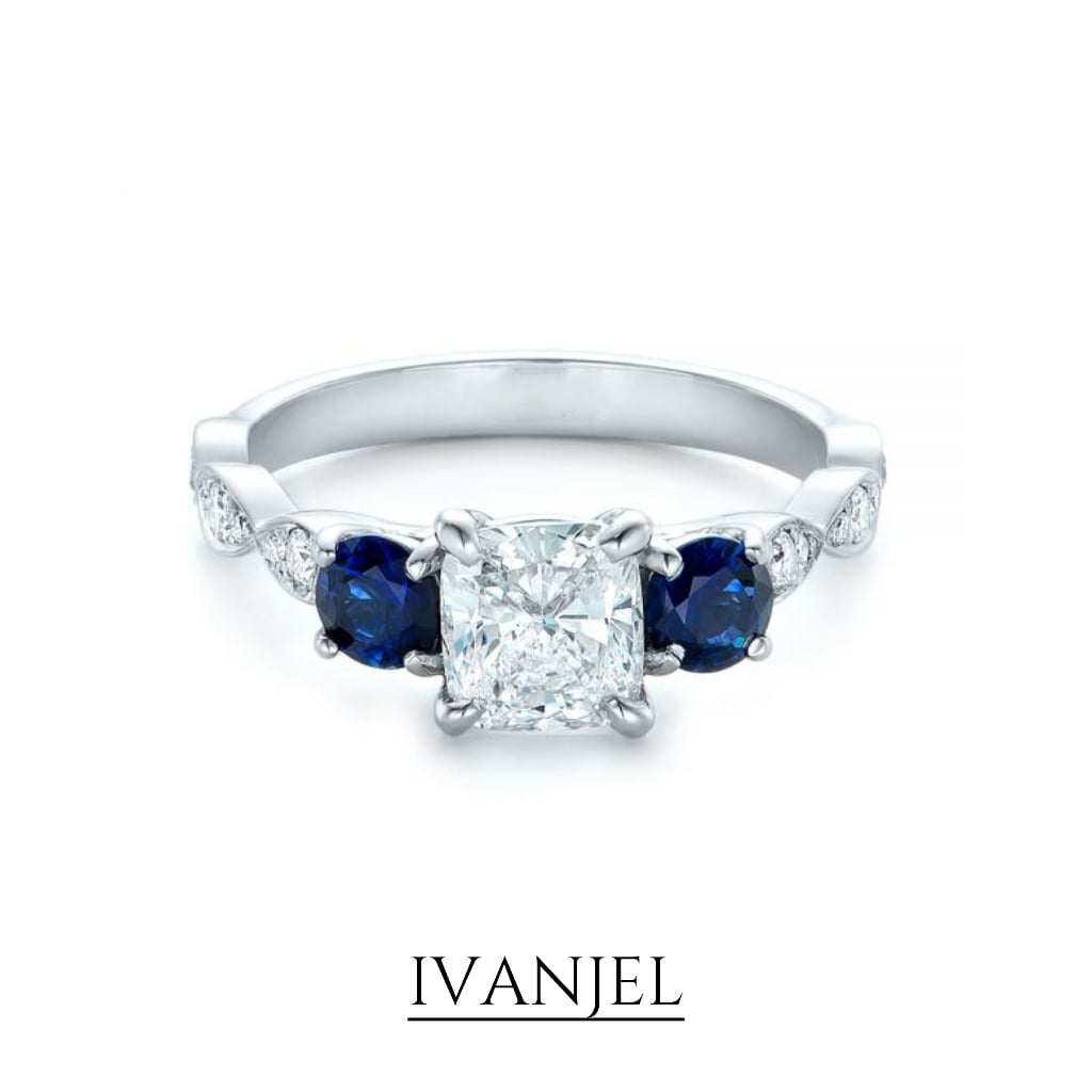 Princess Square Two-Tone Ring Blue Diamond Monica Engagement Ring ...