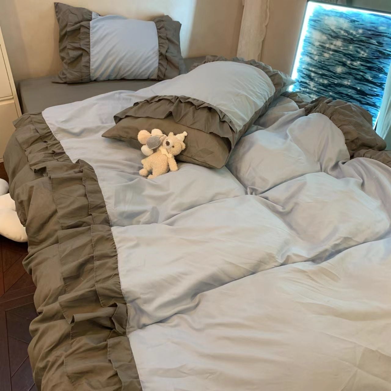 Princess Style Bedding Set No Filling Korean Romantic Ruffles Blue Purple Single Double Queen ...