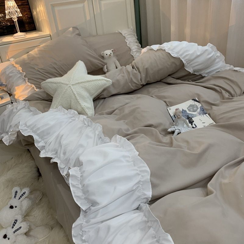 Princess Style Bedding Set No Filling Korean Romantic Ruffles Blue ...