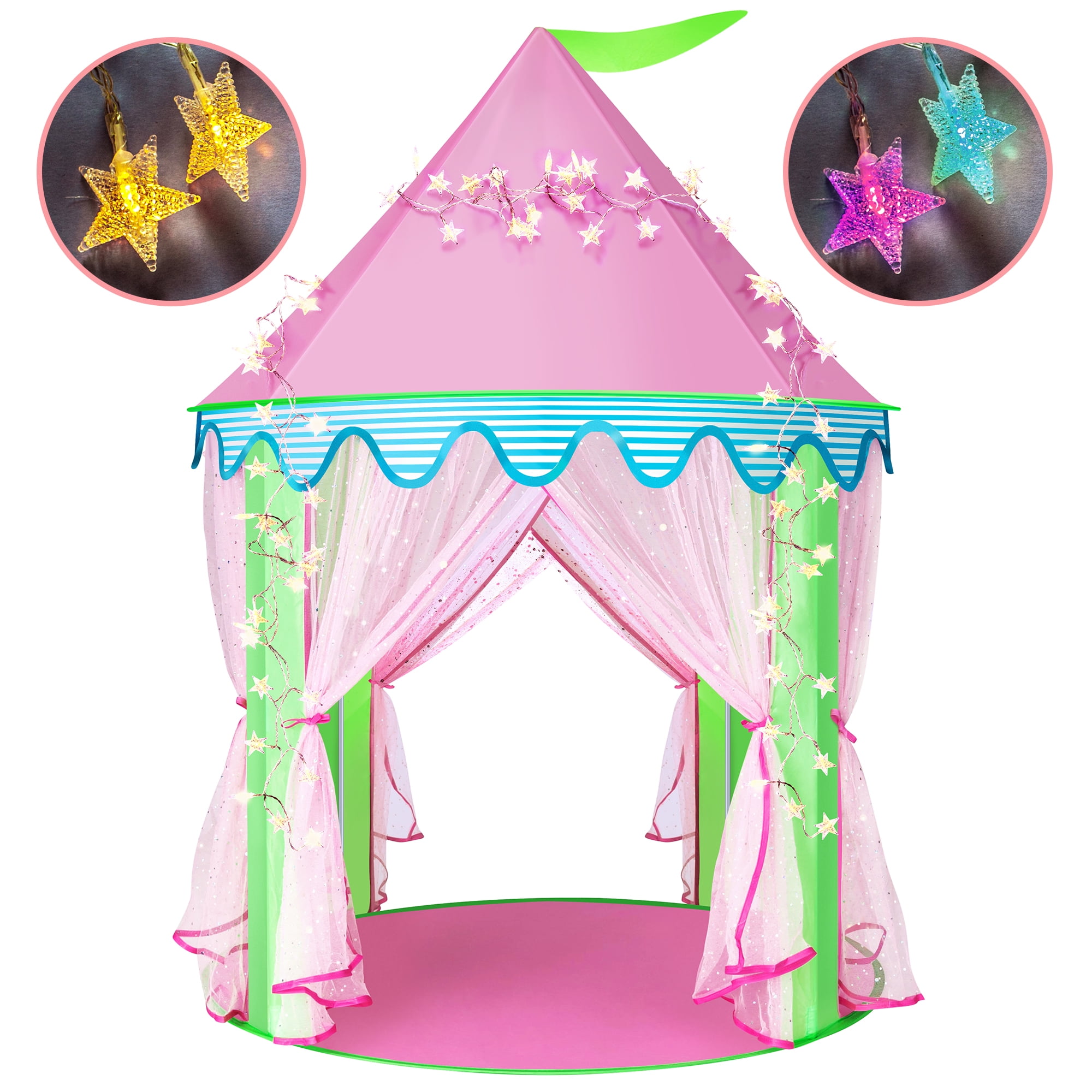 Princess Tent for Girls - Pink Castle Kids Play Tent with Star Lights ...