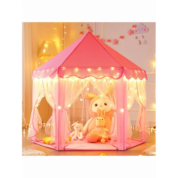 Princess Tent with Rug & Star Lights, Pink Princess Castle Indoor Tent ...