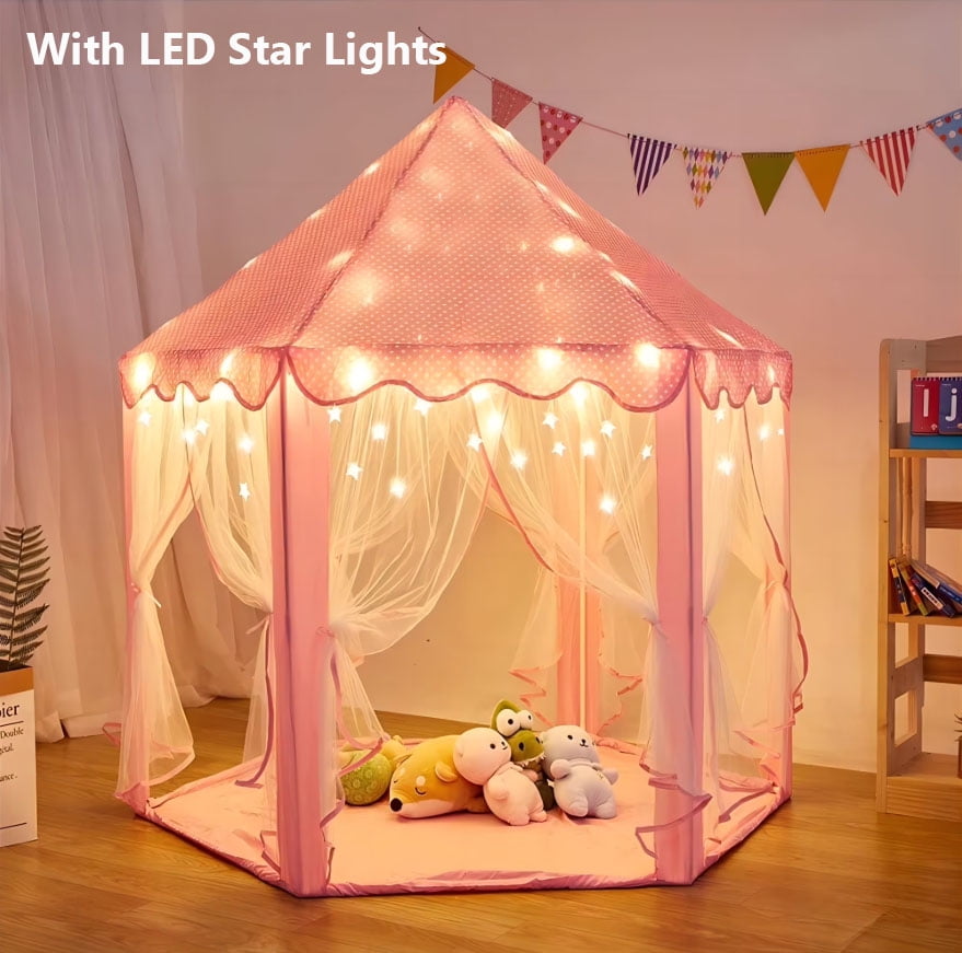 Princess Tent for Kids - 55" X 53" with Rug & LED Star Lights, Princess ...