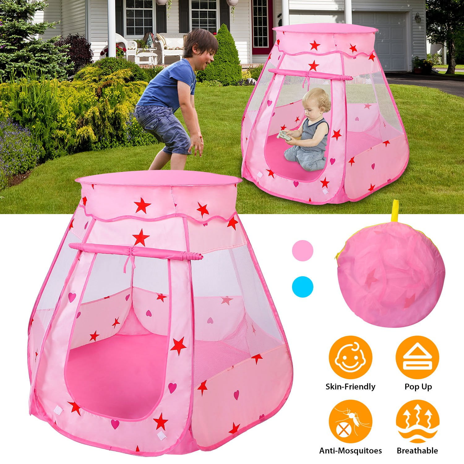 iMountek Princess Tent, Kids Pop Up Game Tent, Indoor/Outdoor, Pink ...