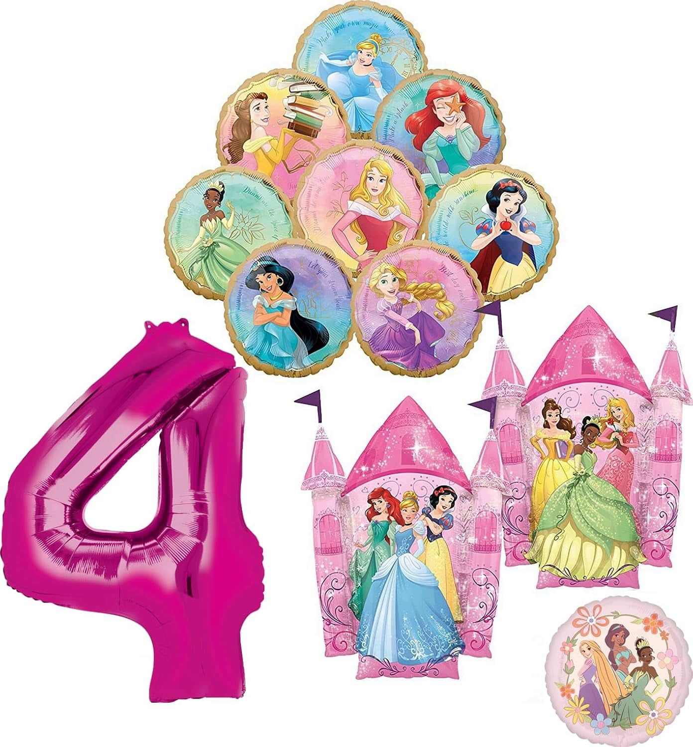 Princess Theme 4th Birthday Party Supplies 8 Princesses Balloon Bouquet ...