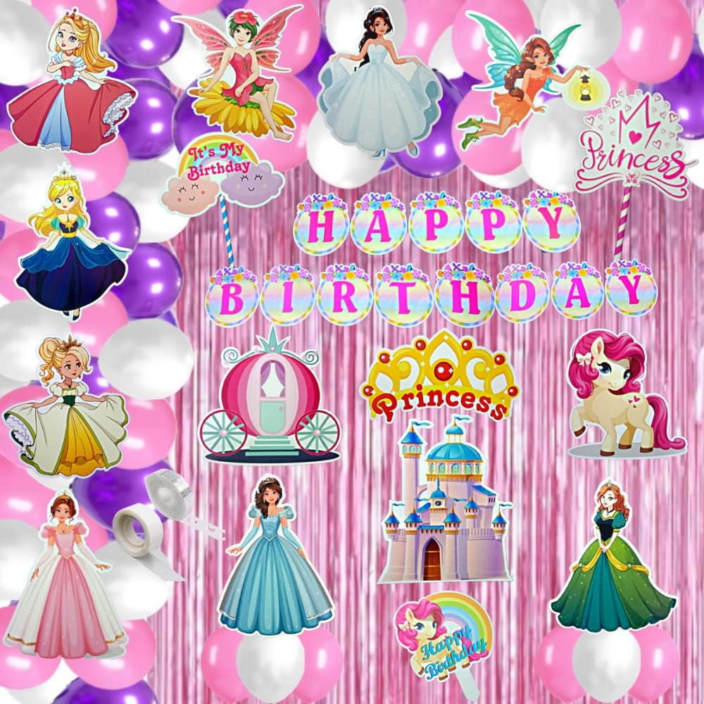 Princess Theme Birthday Decoration for Girls Balloon Garland Kit ...