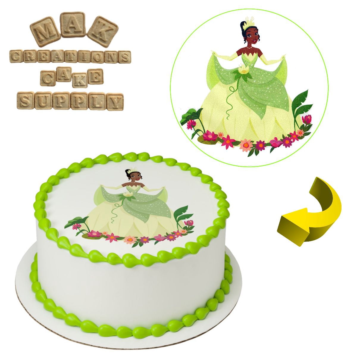 Princess Tiana 8" Round Edible Cake Topper ~ Can be used on 8", 9" or ...