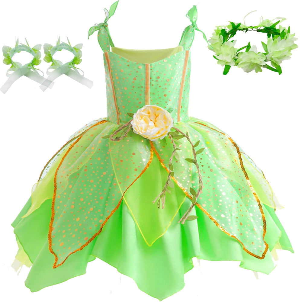 Princess Tinkerbell Costume for Girls Green Fairy Fancy Halloween ...