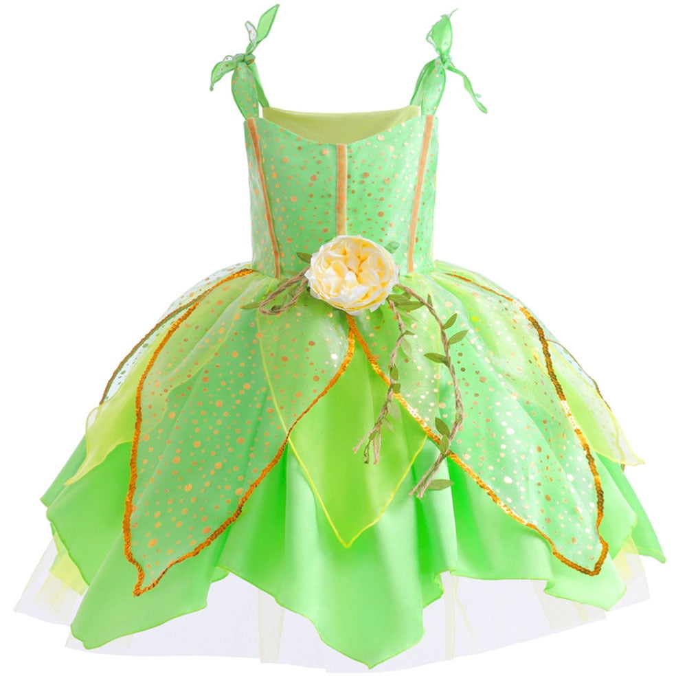 Princess Tinkerbell Costume for Girls Green Fairy Fancy Halloween ...