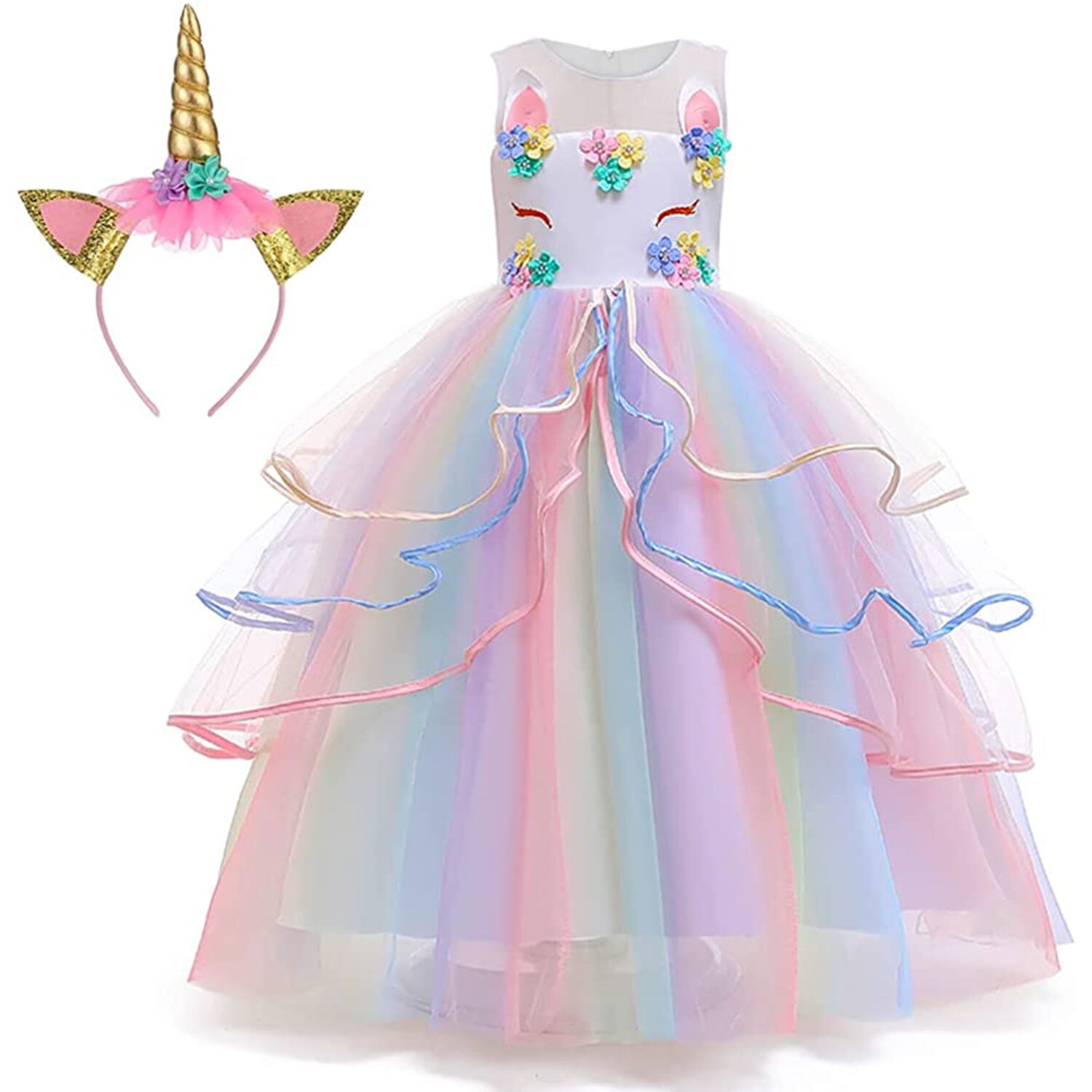 Princess Unicorn Dress for Girls with Headband Birthday Pageant ...
