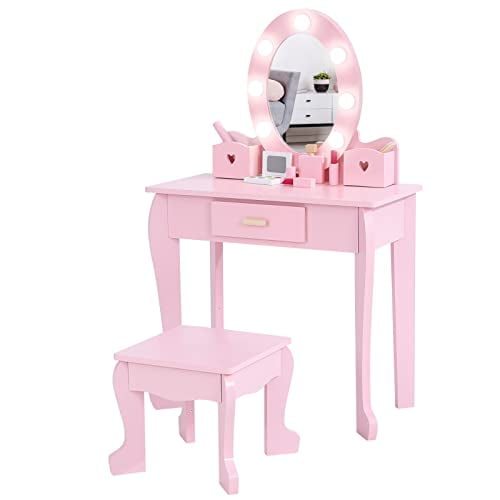 Princess Vanity Set - Kids Vanity with Touch Lights & Mirror, Stool ...