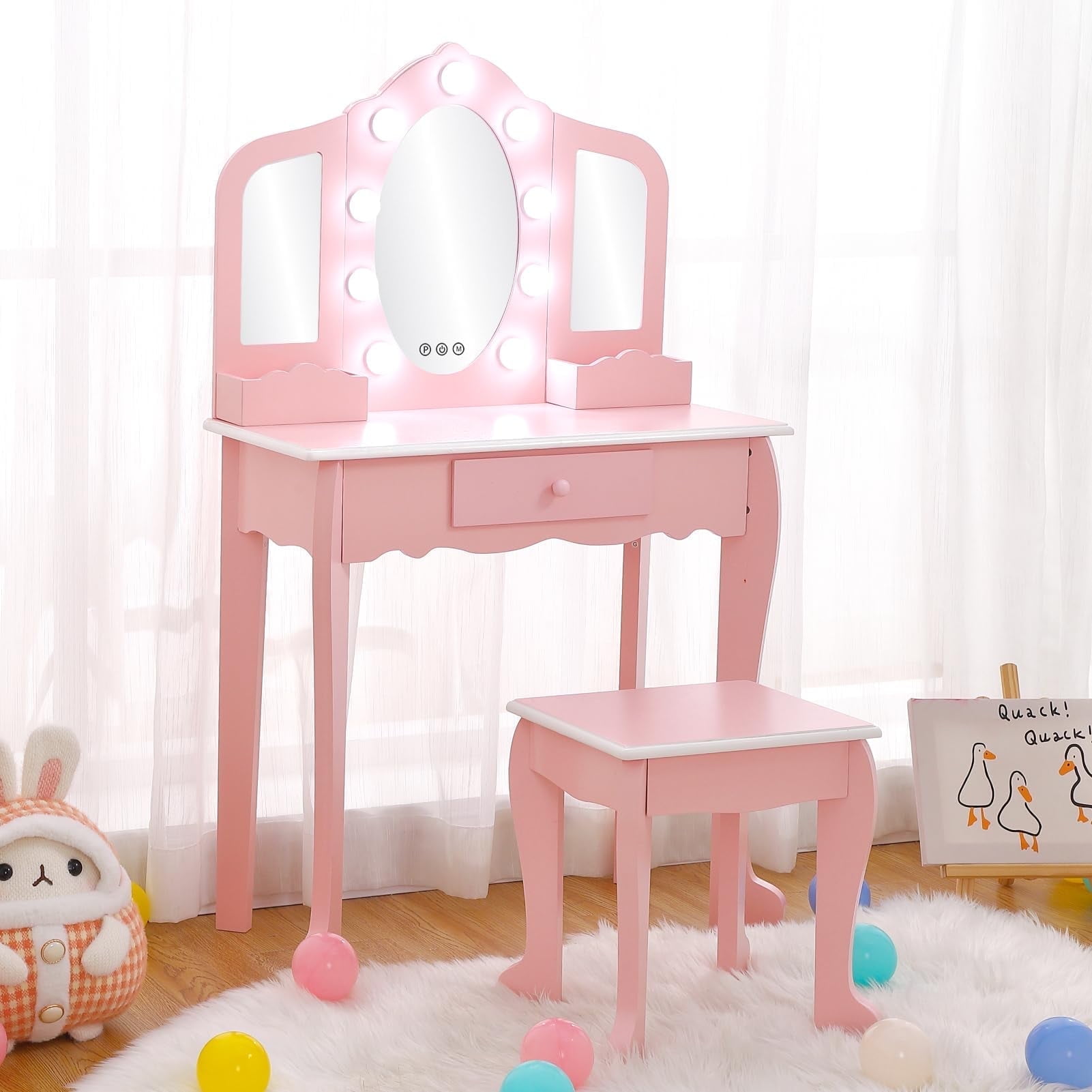 Princess Vanity Set for Toddlers - Kids Vanity with 3 Mirror & Light ...