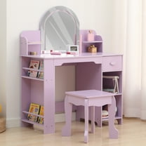 Kids Vanity Set with Lighted Princess Mirror Wooden Makeup Desk with ...