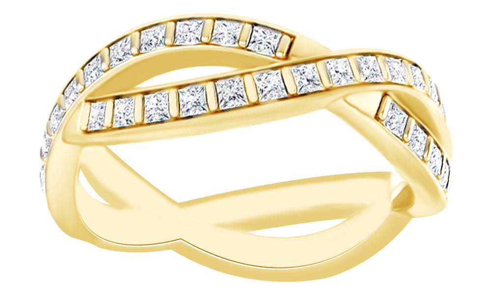 AFFY Princess White Natural Diamond Crossover Eternity Band Ring 14K ...