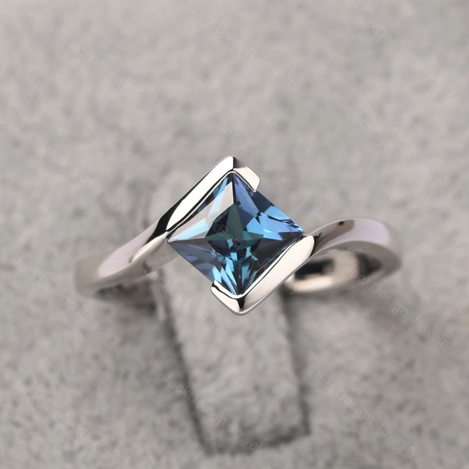 Princess cut alexandrite ring simple engagement ring silver bypass June ...