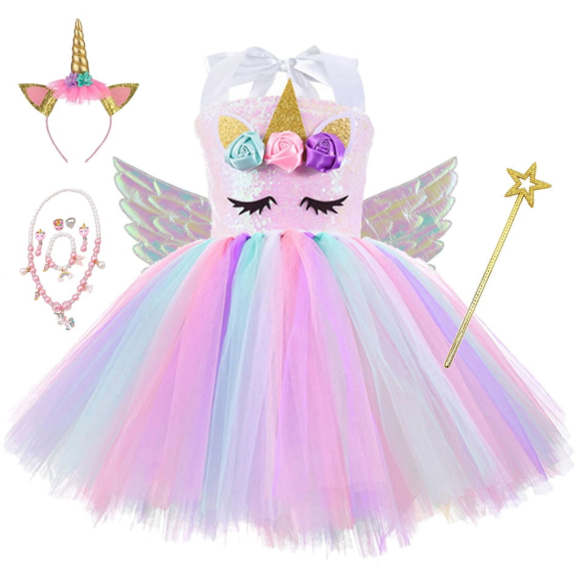 Princess girls unicorn tutu dress outfits pastel flower baby girl ...