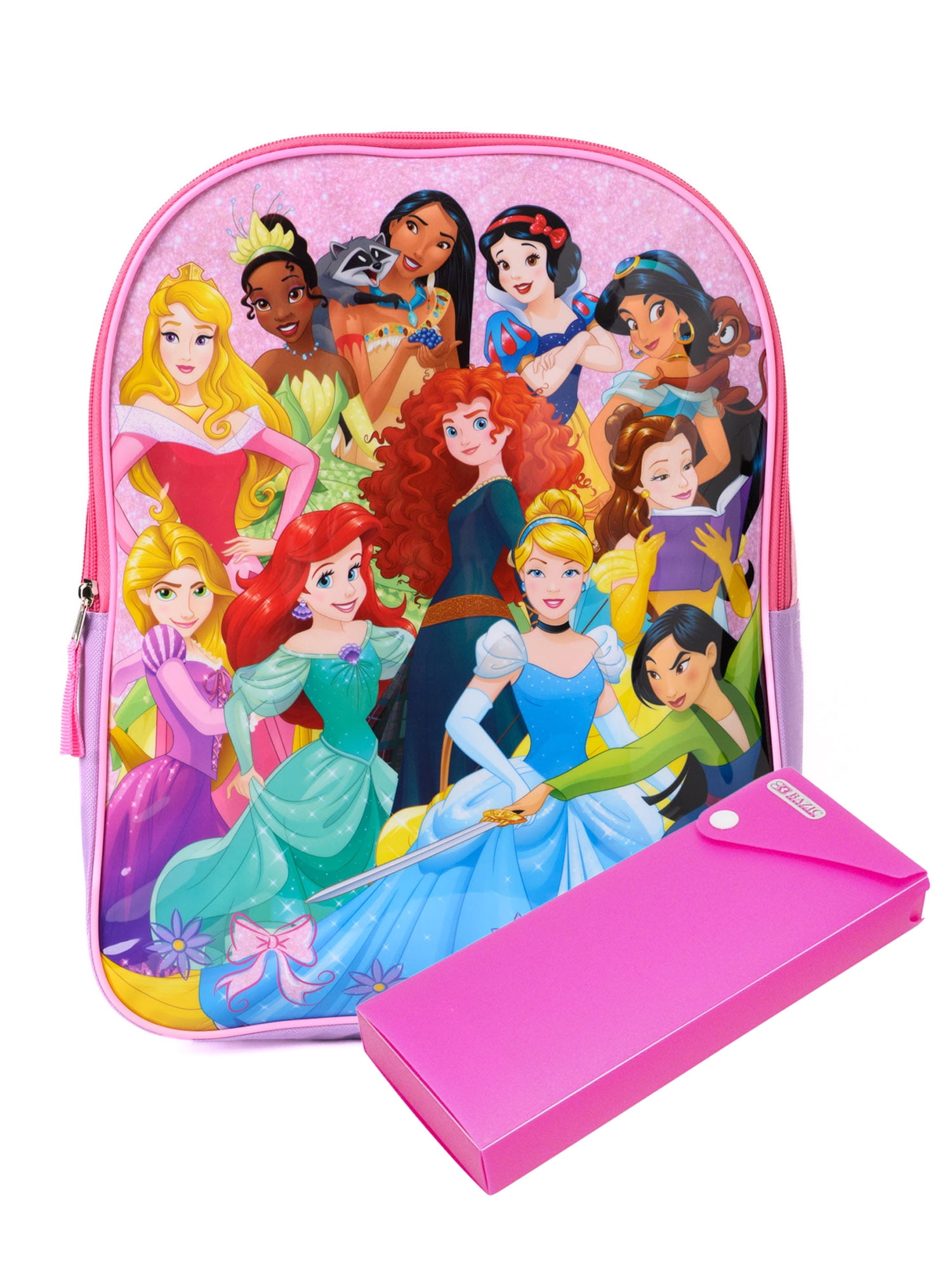 Disney Princesses Backpack 15" Mulan Ariel Belle & Pencil Case Set - Walmart.com