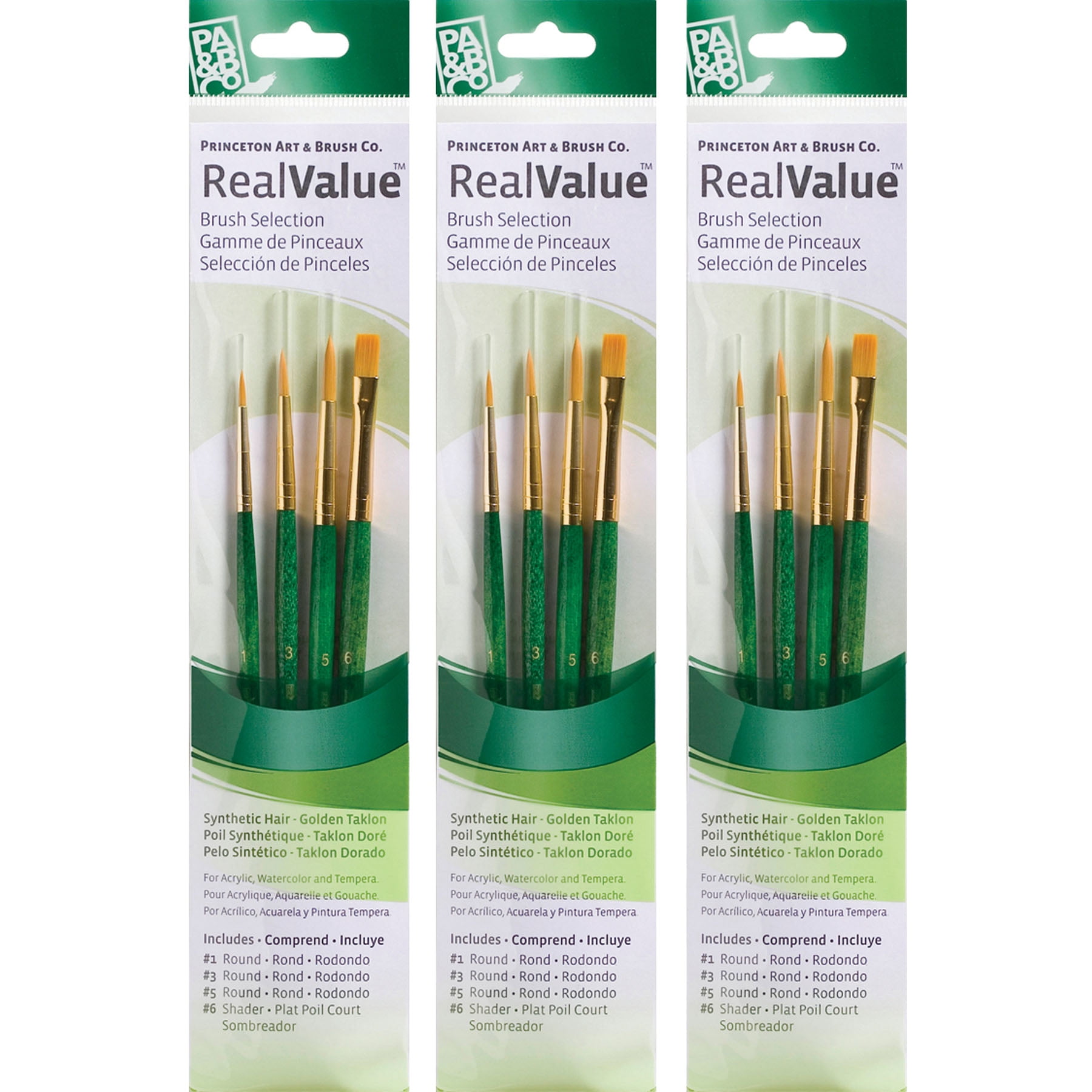 Princeton RealValue Brush Set, Gold Taklon Bristles, Short Handle Mixed ...
