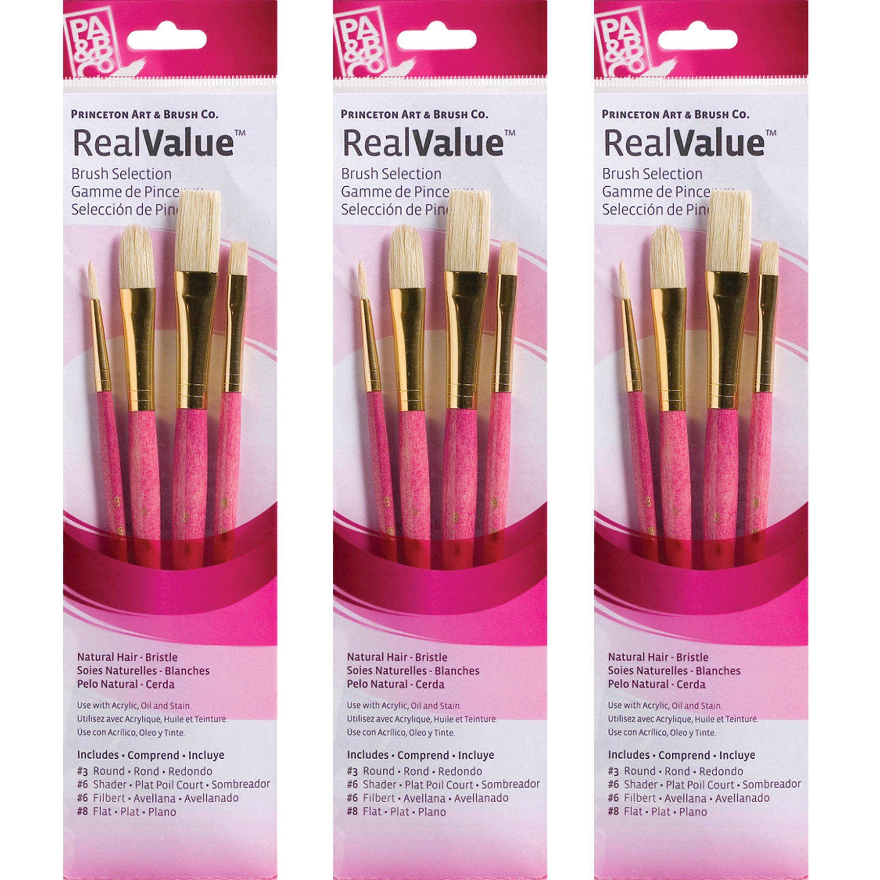 Princeton RealValue Brush Set, Natural Bristles, Short Handle Mixed ...
