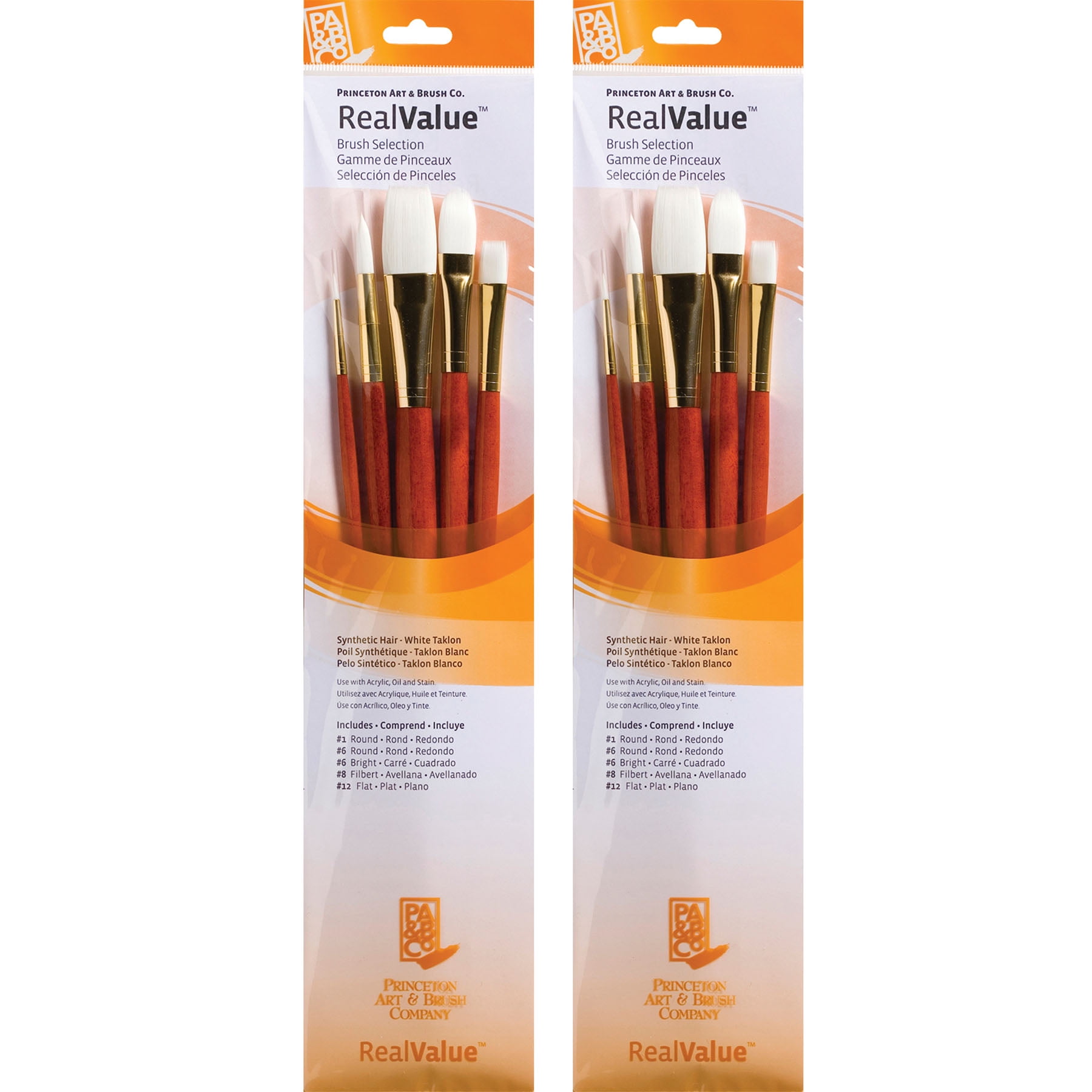 Princeton RealValue Brush Set, White Taklon Bristles, Long Handle Mixed ...