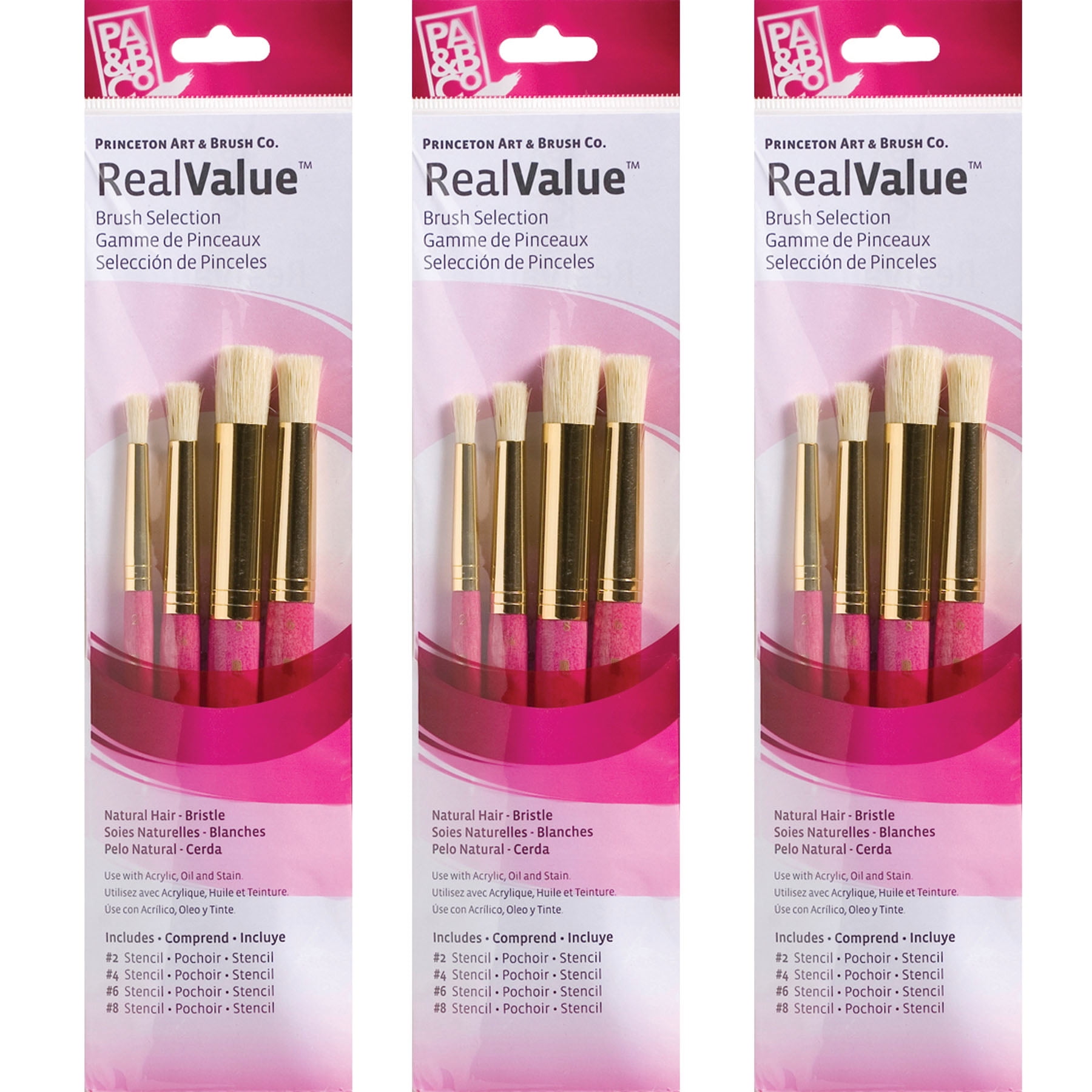 Princeton RealValue Stencil Brush Set, Natural Bristles, Short Handle ...