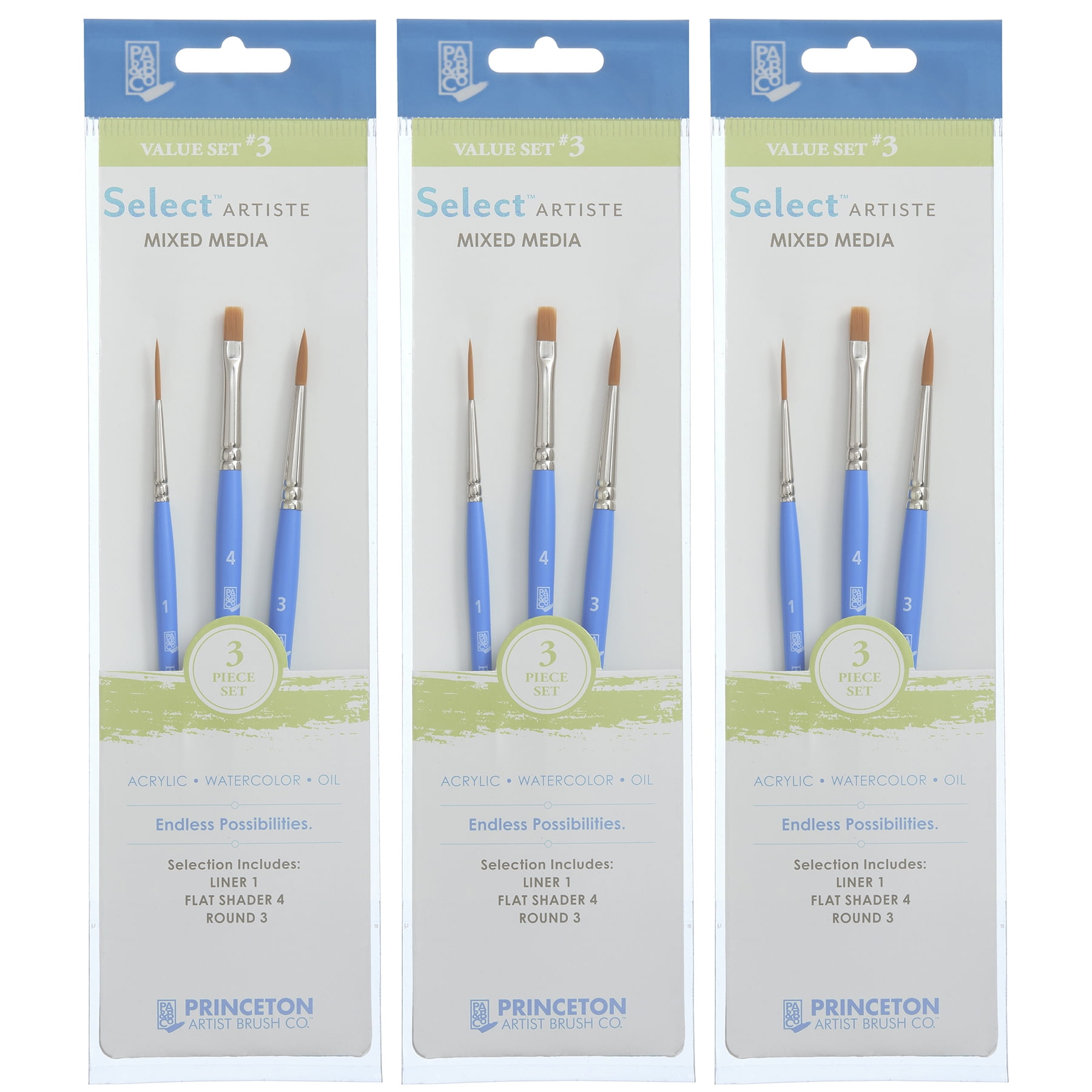 Princeton Select Artiste Brush Set No. 3, Synthetic Bristles, Short ...